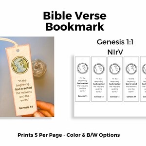 Days of Creation Bible Verse Bookmark Genesis 1:1 Scripture Memory for ...