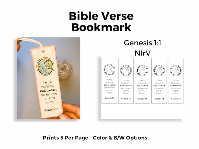 Days of Creation Bible Verse Bookmark Genesis 1:1 Scripture Memory for ...