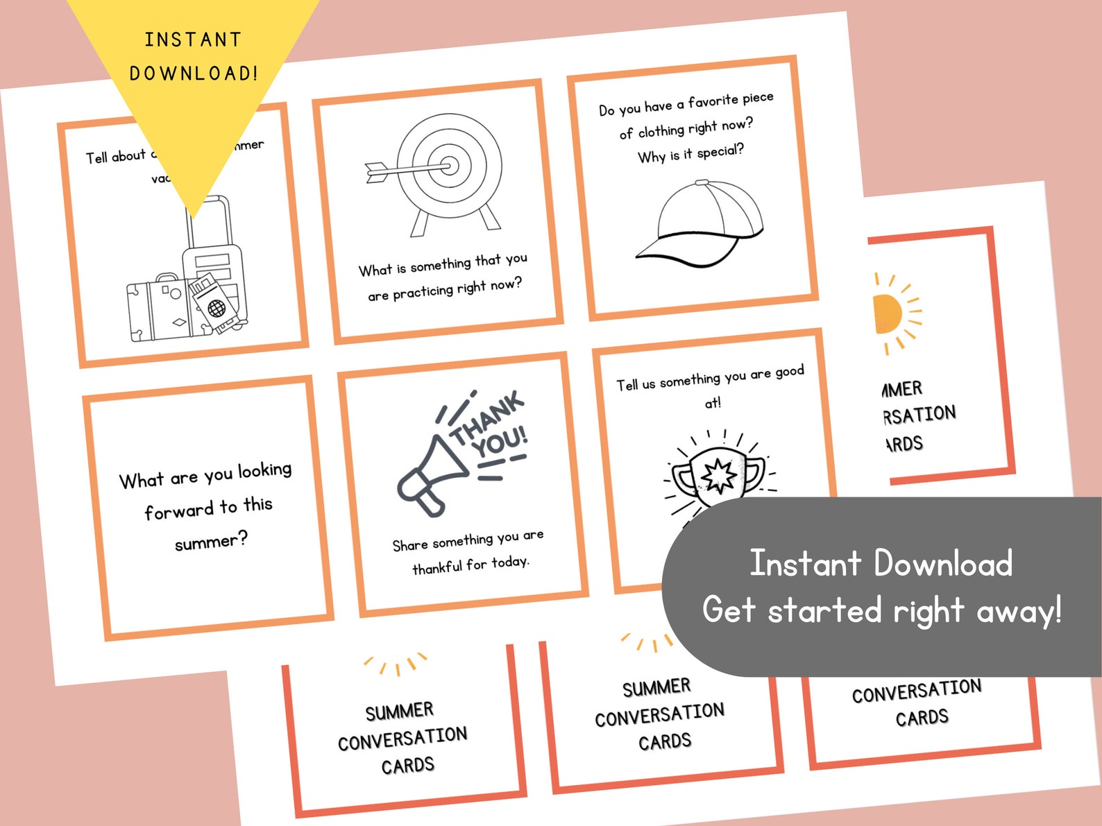 Conversation Card Family Set of 30 Summer Kid Printable Conversation ...