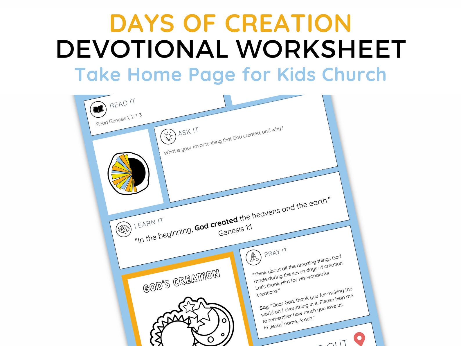 Days of Creation Devotional for Kid God Created the World Worksheet for ...