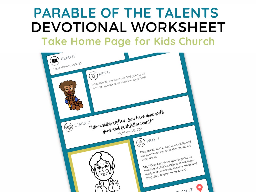 Parable of the Talents Devotional Worksheet for Kids Bible Story Take ...