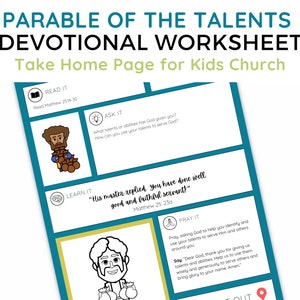 Parable of the Talents Devotional Worksheet for Kids Bible Story Take ...