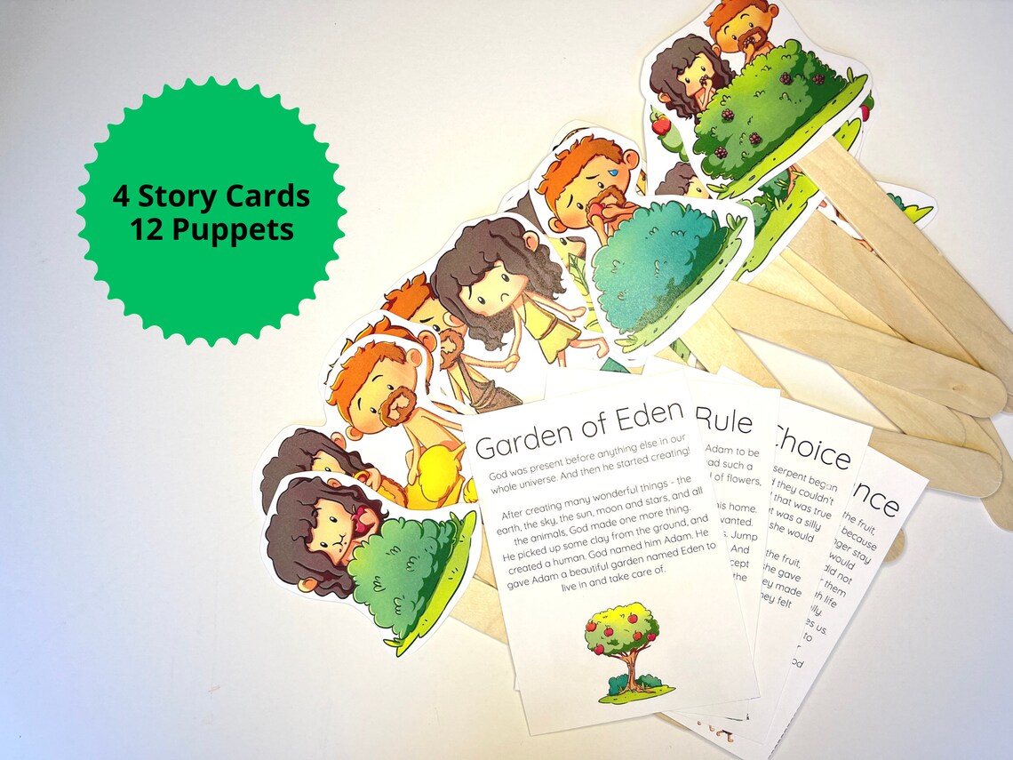 Adam and Eve Bible Story Card and Puppet Garden of Eden Kid Craft the ...