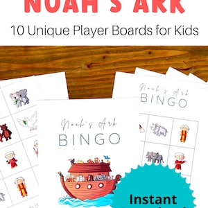 Bible Game for Kid Noahs Ark Bingo Printable Game for Bible Story Bingo ...