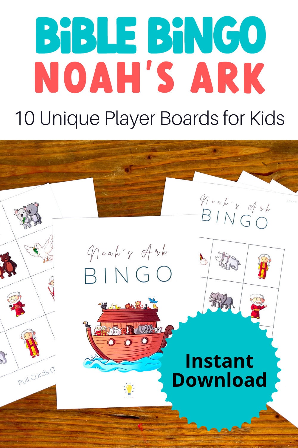 Bible Game for Kid Noahs Ark Bingo Printable Game for Bible Story Bingo ...