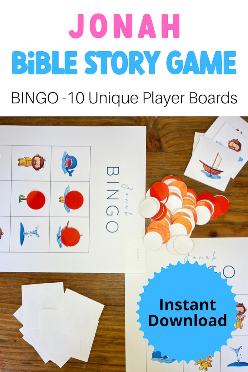 Jonah and the Whale Game Sunday School Bible Story Bingo Printable ...