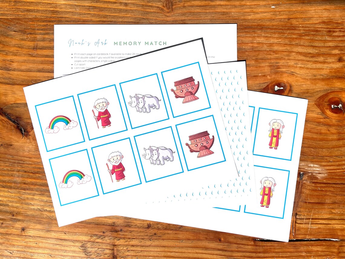 Bible Memory Game for Kid Noahs Ark Game Printable Bible Story Lesson ...