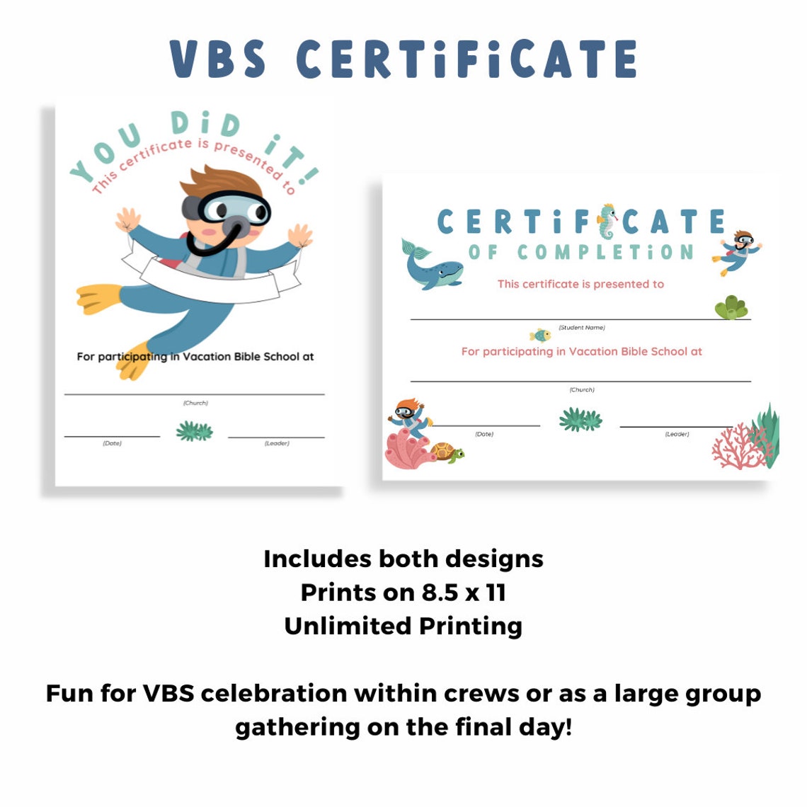 Ocean Theme Vacation Bible School Certificate for Kid VBS Achievement ...