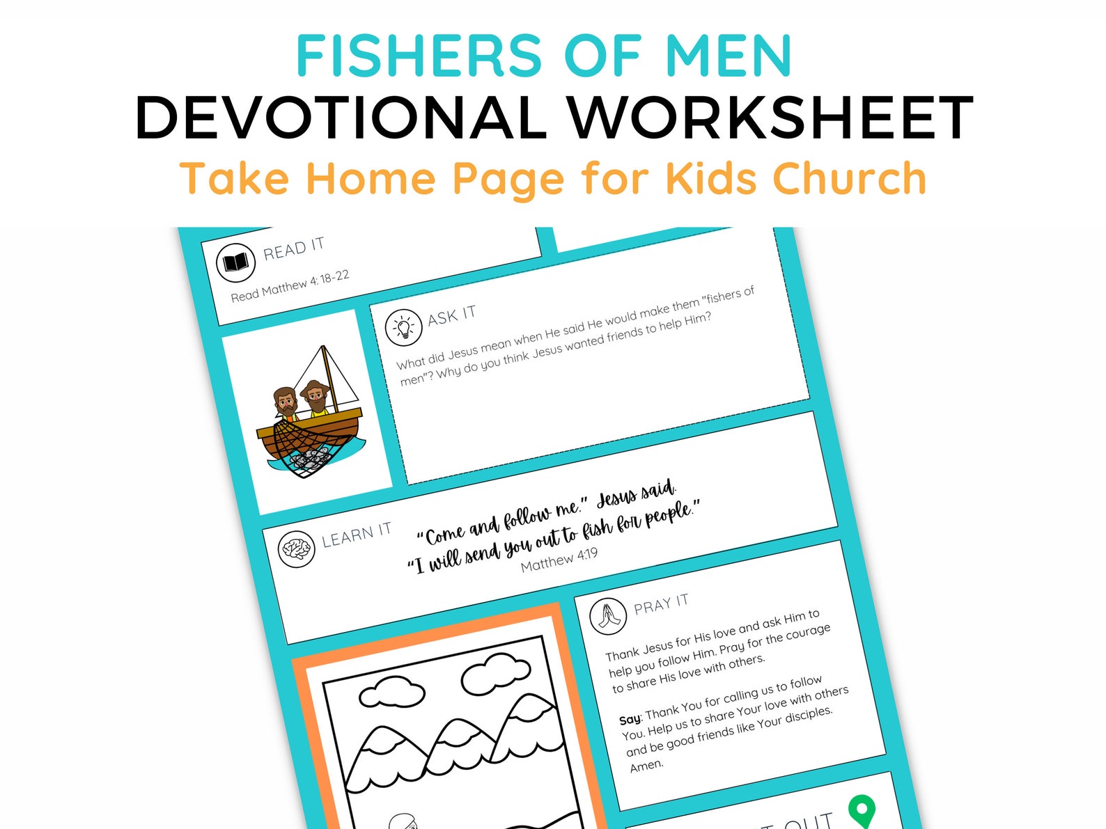 Fishers of Men Devotional Worksheet Printable Bible Story Activity for ...