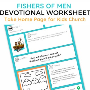 Fishers of Men Devotional Worksheet Printable Bible Story Activity for ...