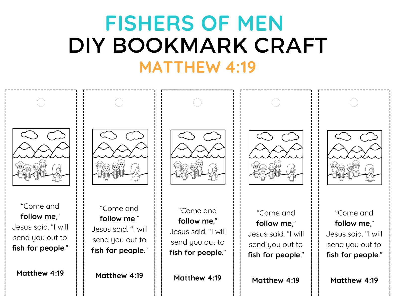 Fishers of Men Bible Verse Bookmark Printable DIY Sunday School Craft ...