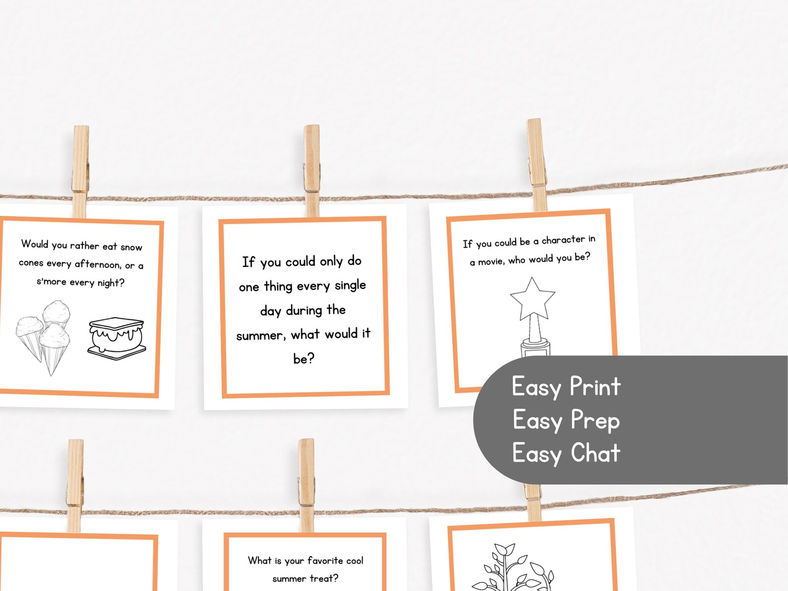 Conversation Card Family Set of 30 Summer Kid Printable Conversation ...