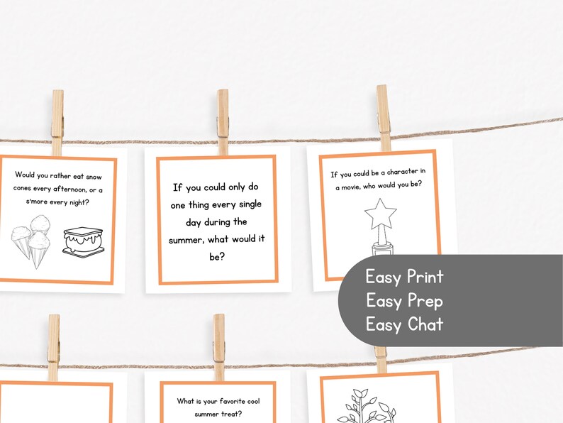 Conversation Card Family Set of 30 Summer Kid Printable Conversation ...