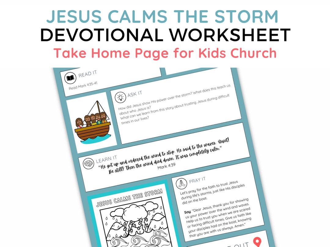 Jesus Calm the Storm Devotional for Kid Sunday School Worksheet for ...