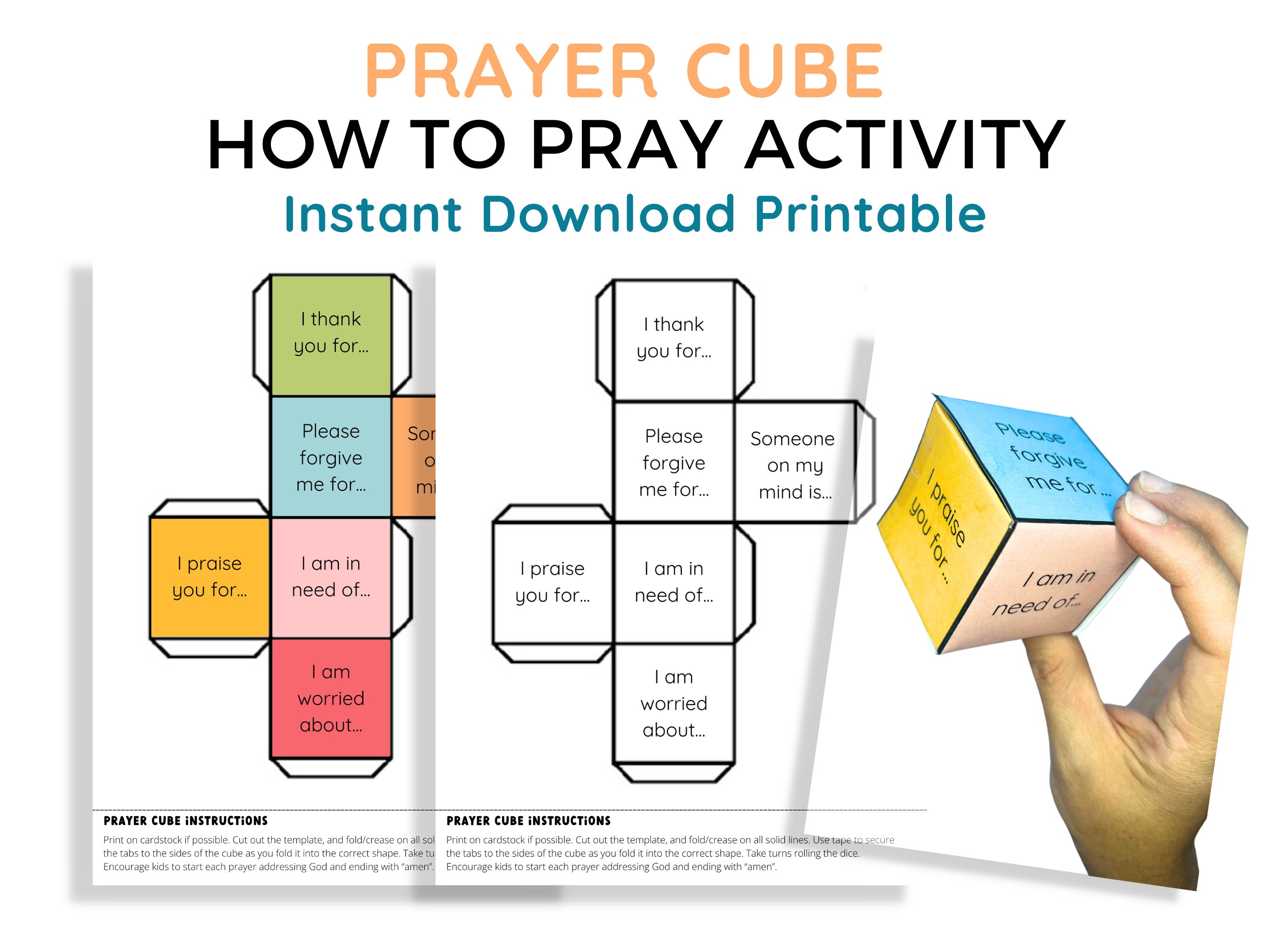 Prayer Cube for Kid Teach Children How to Pray Activity Printable ...