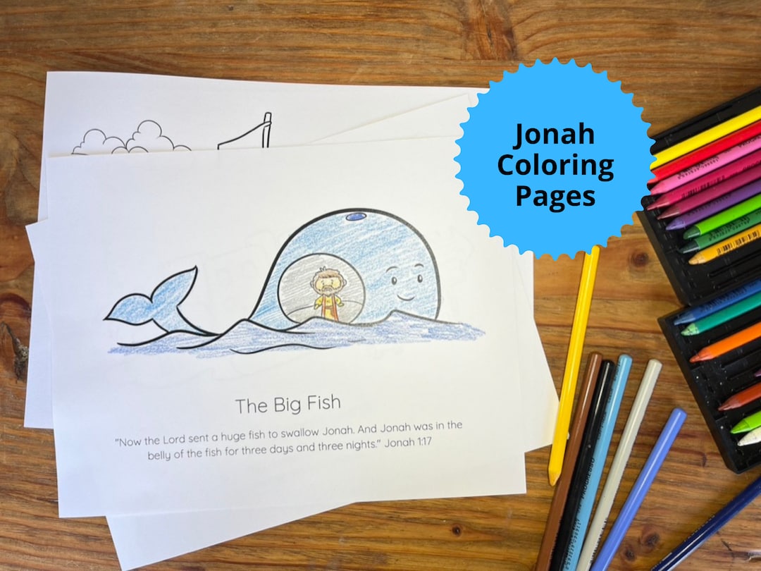 Jonah and the Whale Coloring Page Set of Four Jonah and the Big Fish ...