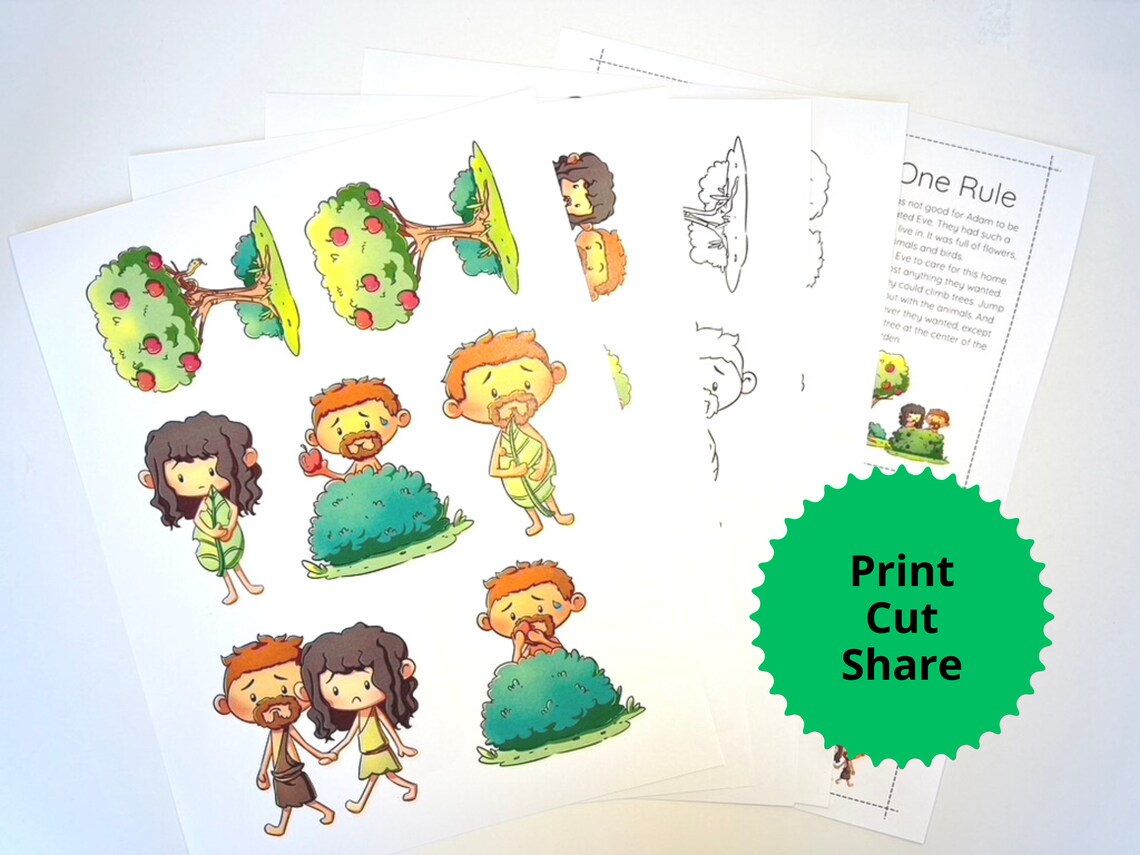 Adam and Eve Bible Story Card and Puppet Garden of Eden Kid Craft the ...