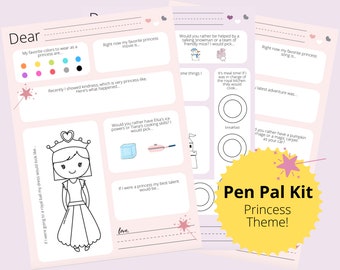 Pen Pal Kit Princess Activities Kids Letter Template Writing Prompts ...