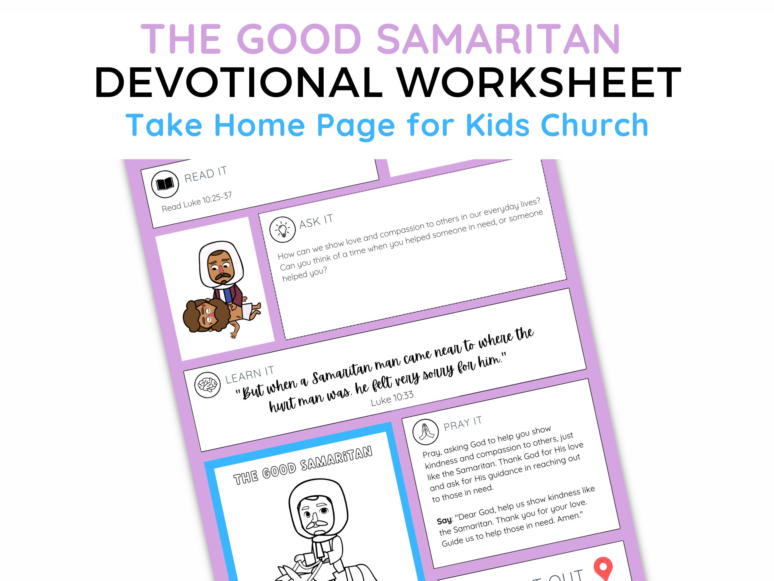 Good Samaritan Devotional Worksheet Take Home Activity for Elementary ...