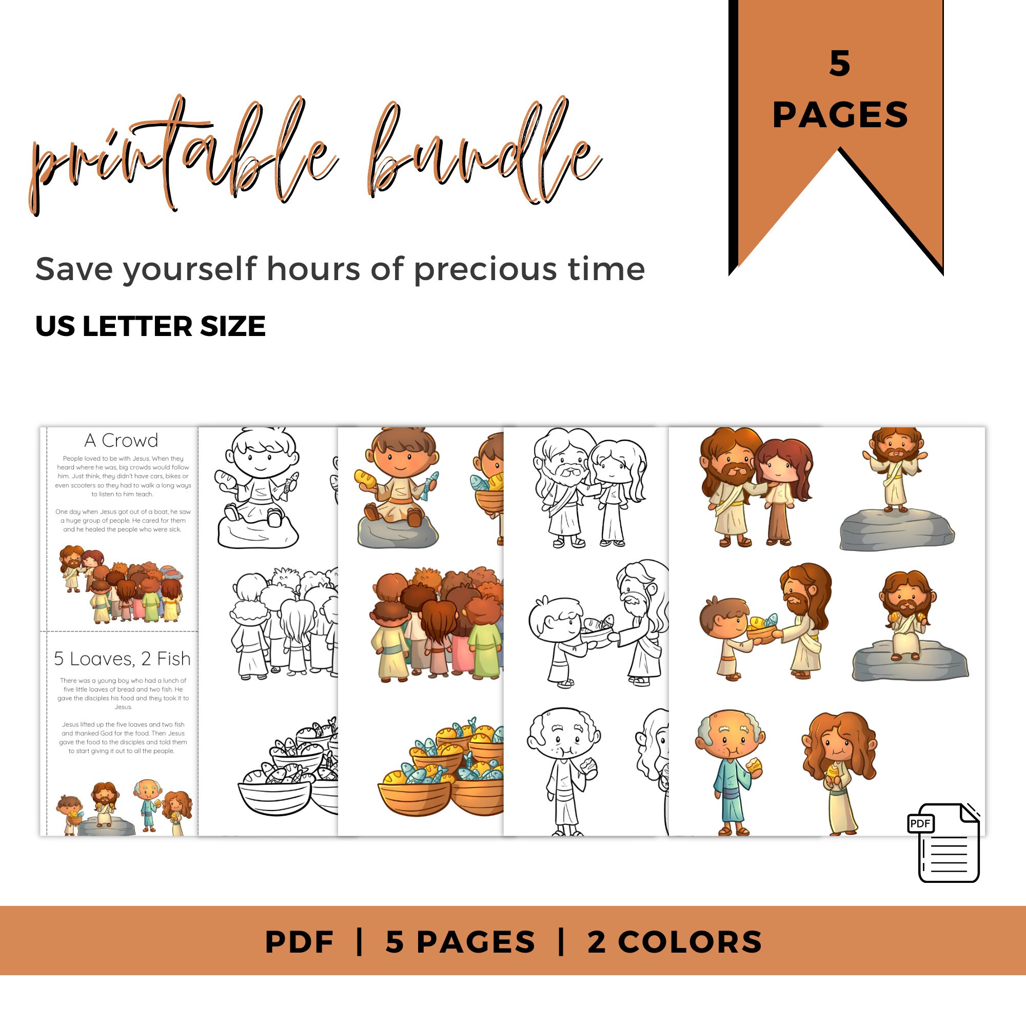 Jesus Feeds the 5000 Craft Printable Bible Story for Kid Sunday School ...