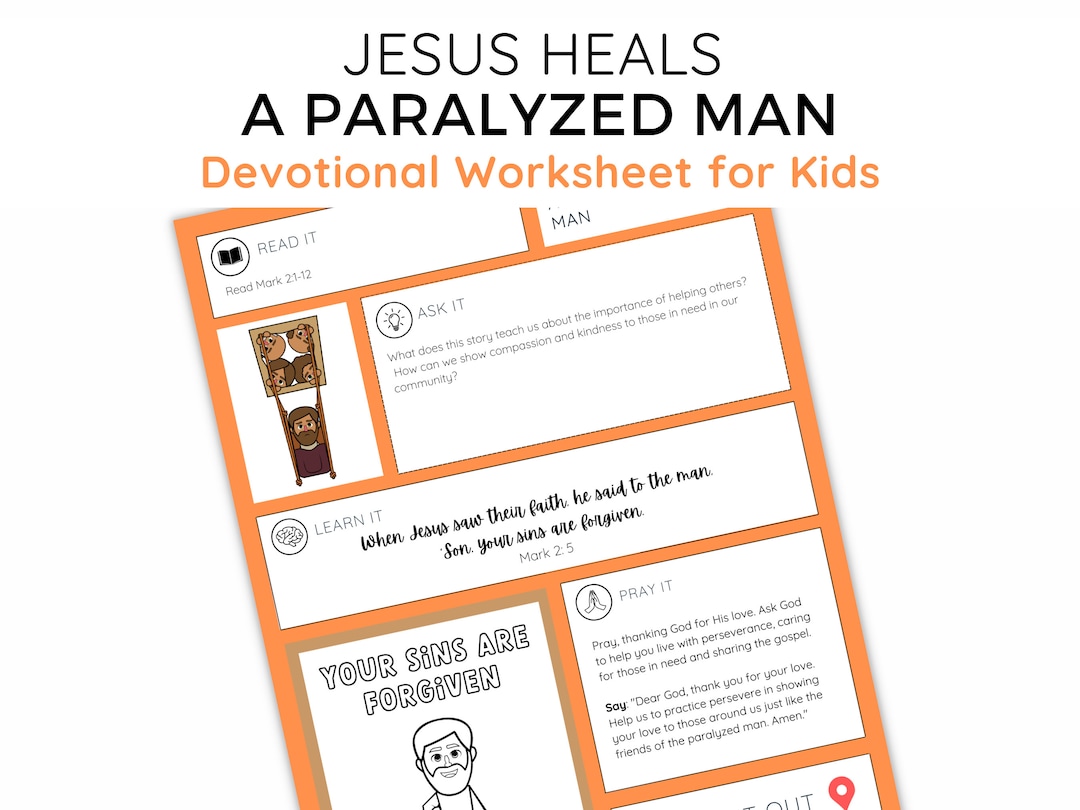Jesus Heals a Paralyzed Man Devotional Worksheet Bible Story Take Home ...