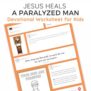Jesus Heals a Paralyzed Man Devotional Worksheet Bible Story Take Home ...