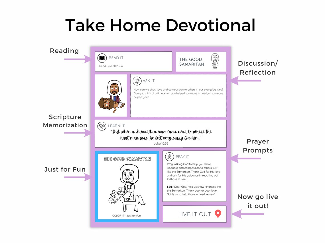 Good Samaritan Devotional Worksheet Take Home Activity for Elementary ...