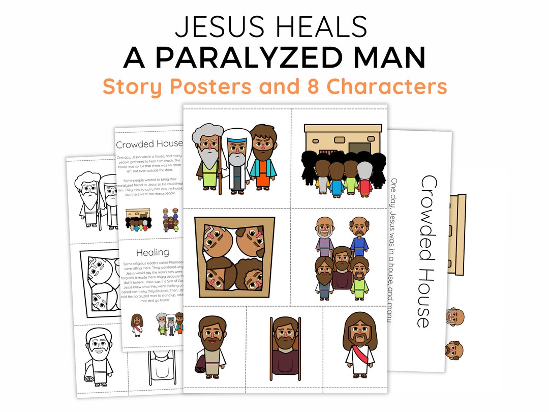 Jesus Heals a Paralyzed Man Teaching Posters Story Cards Character ...