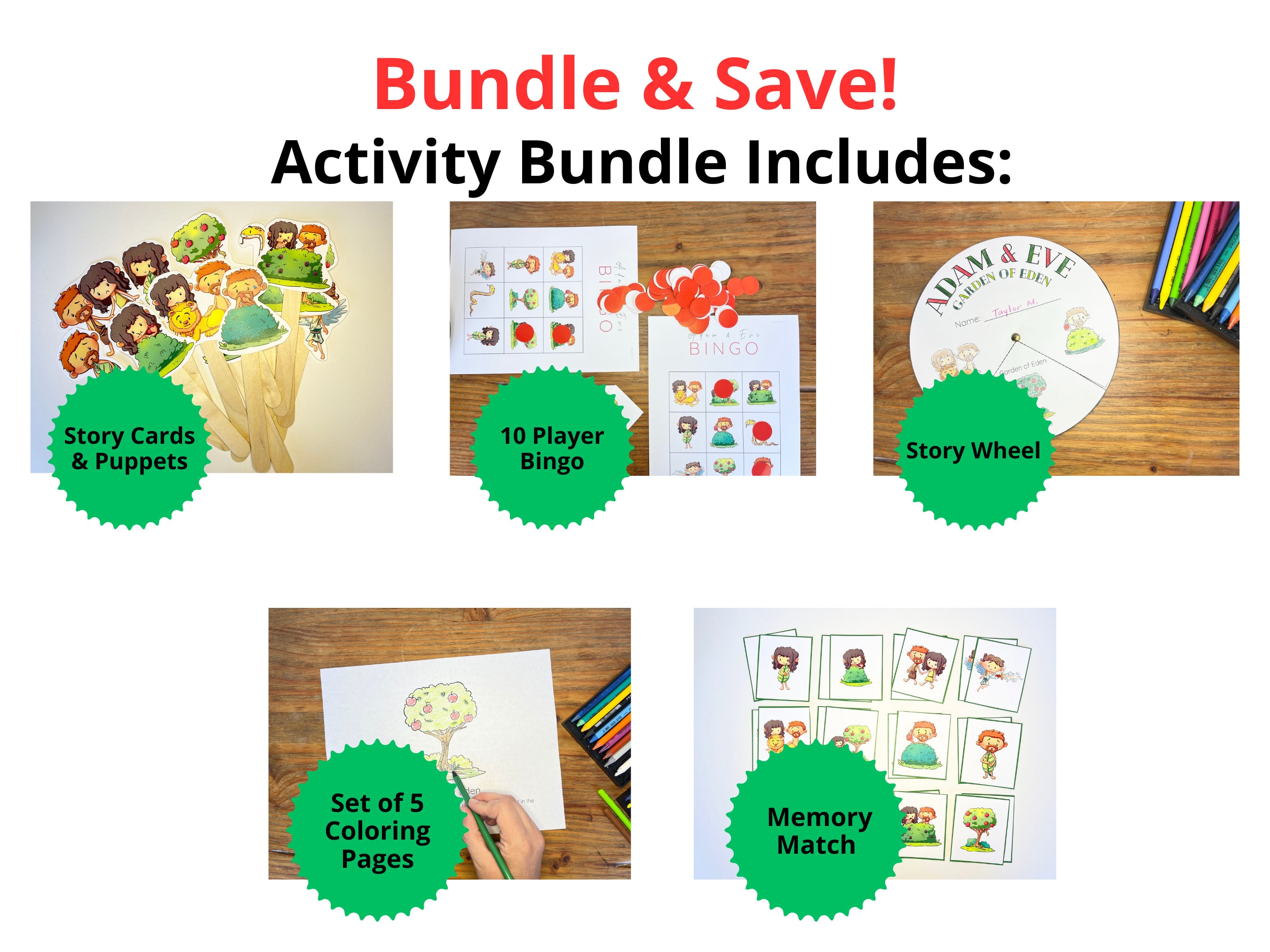 Adam and Eve Bible Story Card and Puppet Garden of Eden Kid Craft the ...