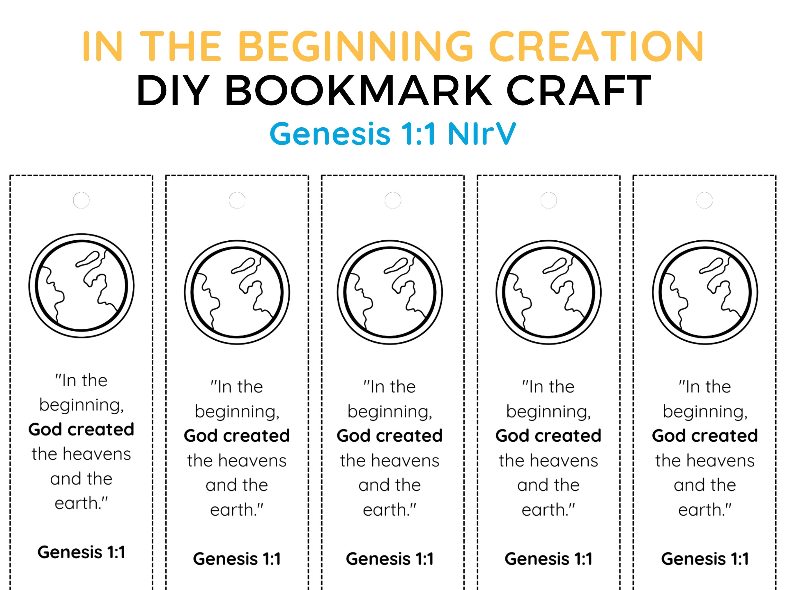 Days of Creation Bible Verse Bookmark Genesis 1:1 Scripture Memory for ...