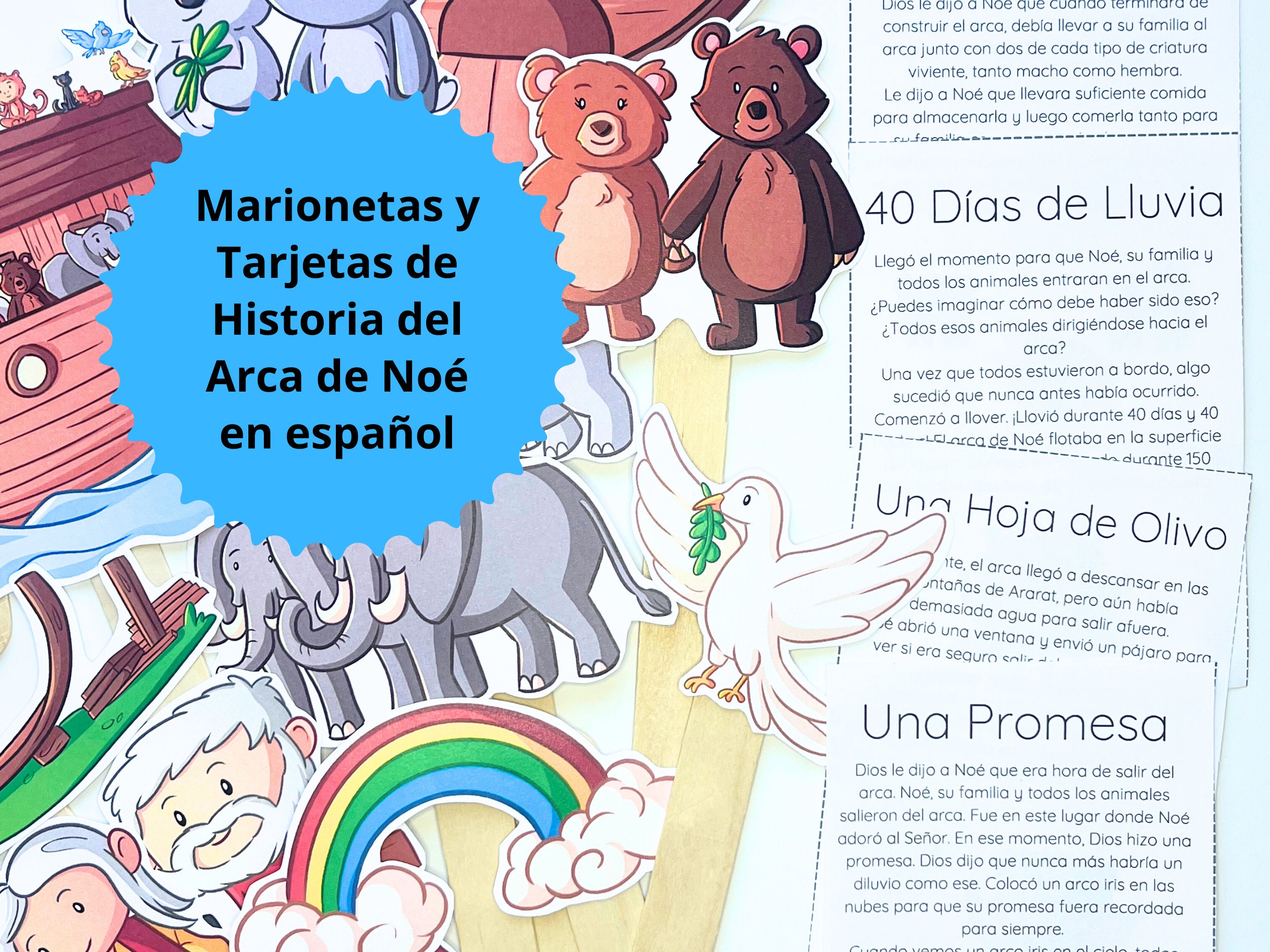 Noahs Ark Story Cards in Spanish Christian Kid Bible Story Activity ...