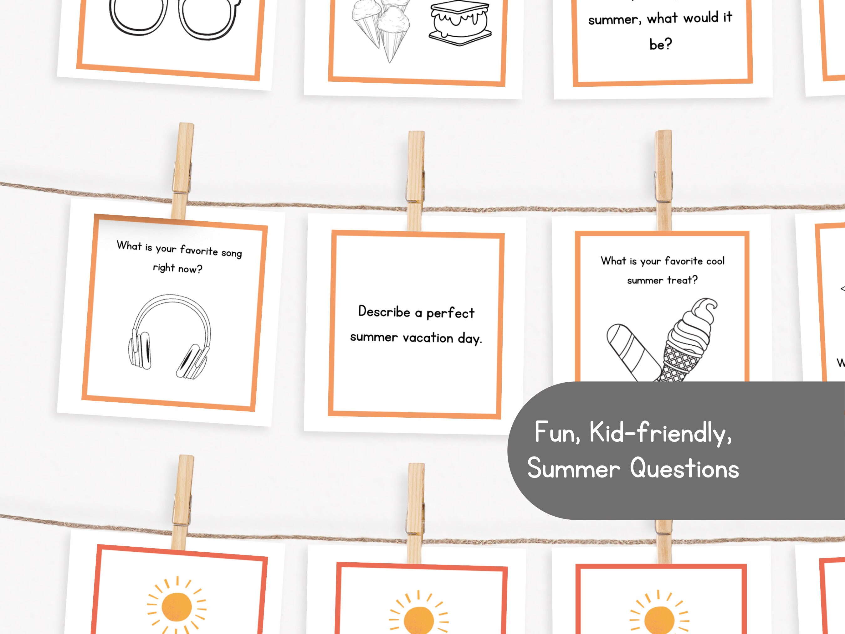 Conversation Card Family Set of 30 Summer Kid Printable Conversation ...