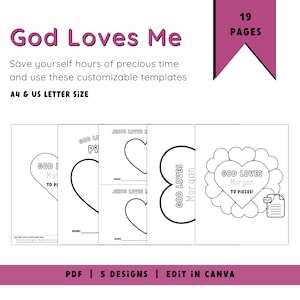 Custom God Loves Me Craft Jesus Loves Me to Pieces Craft for Kid Christian Heart Activity Page ...