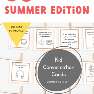 Conversation Card Family Set of 30 Summer Kid Printable Conversation ...
