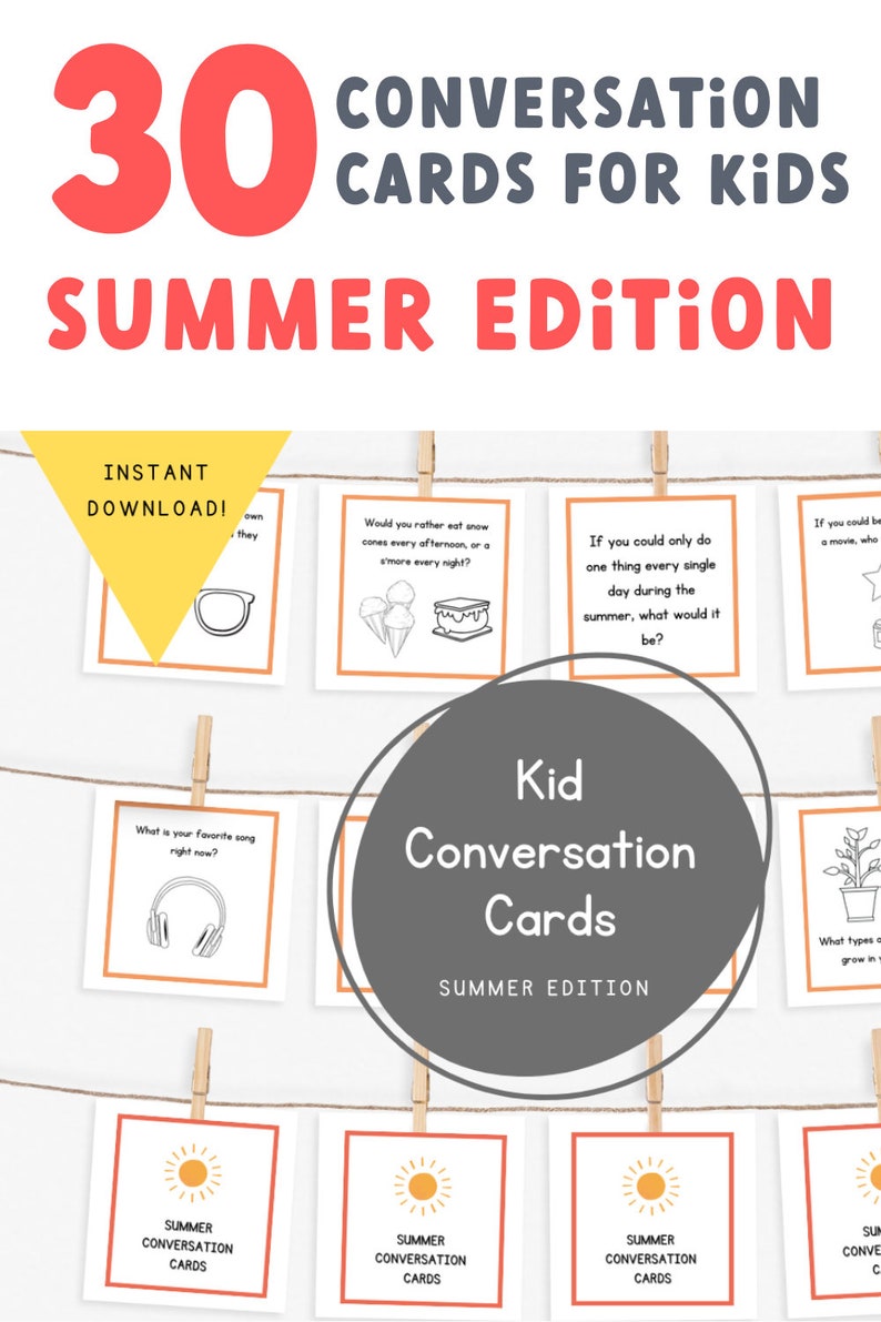 Conversation Card Family Set of 30 Summer Kid Printable Conversation ...
