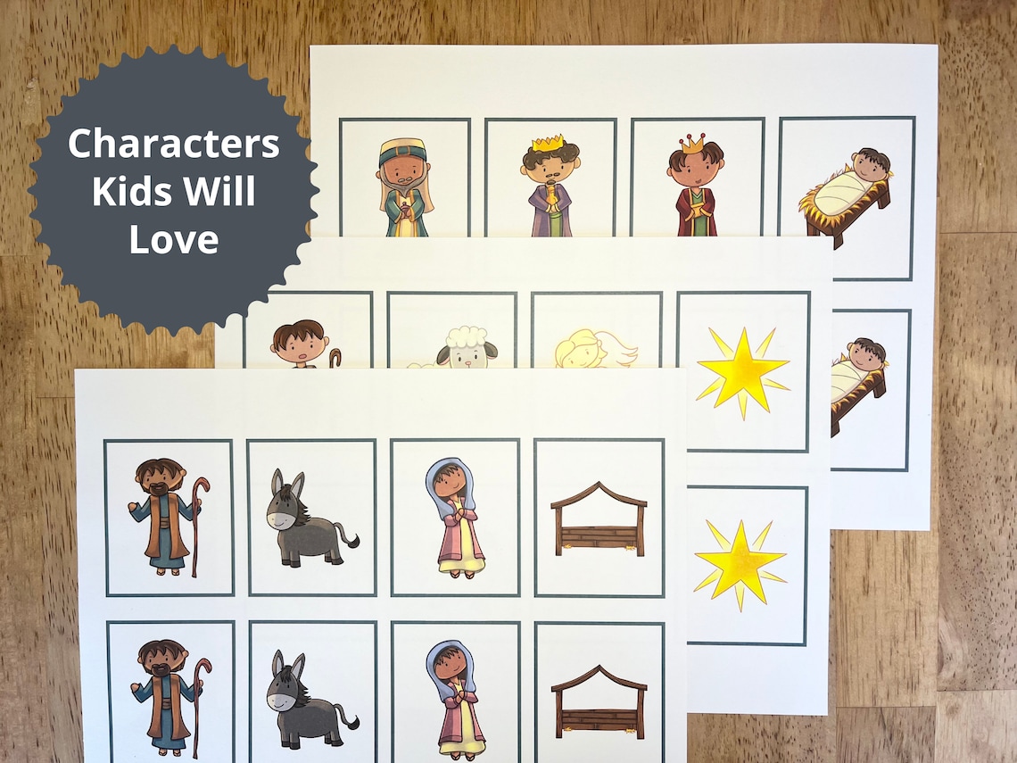Nativity Memory Match Game for Kid Sunday School Christmas Nativity ...