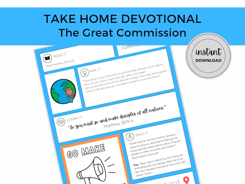 Take Home Devotional Worksheet for Great Commission Bible Story ...