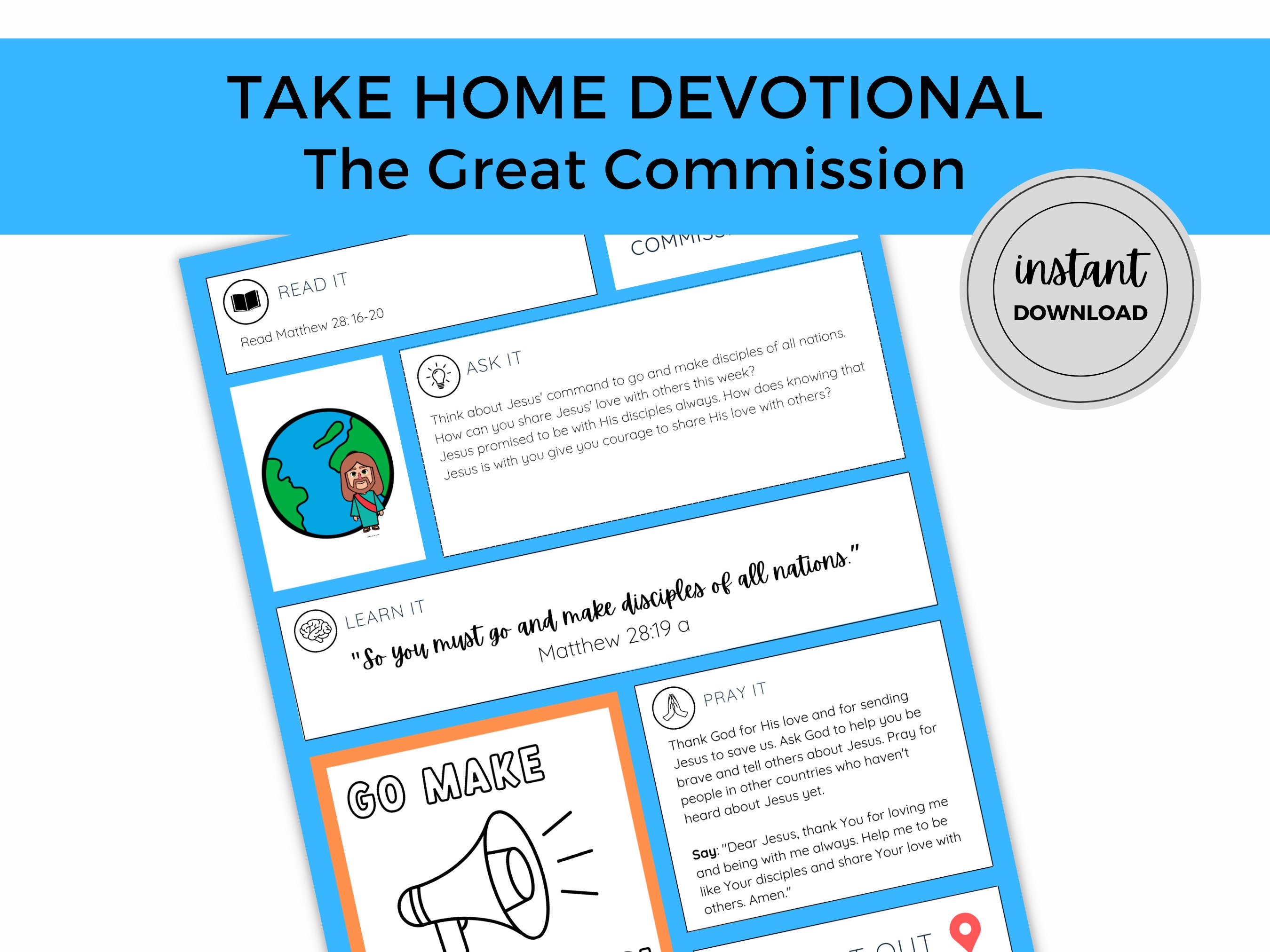 Take Home Devotional Worksheet for Great Commission Bible Story ...