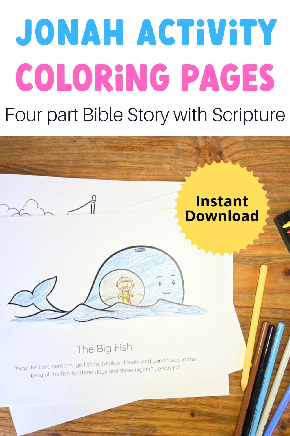 Jonah and the Whale Coloring Page Set of Four Jonah and the Big Fish ...