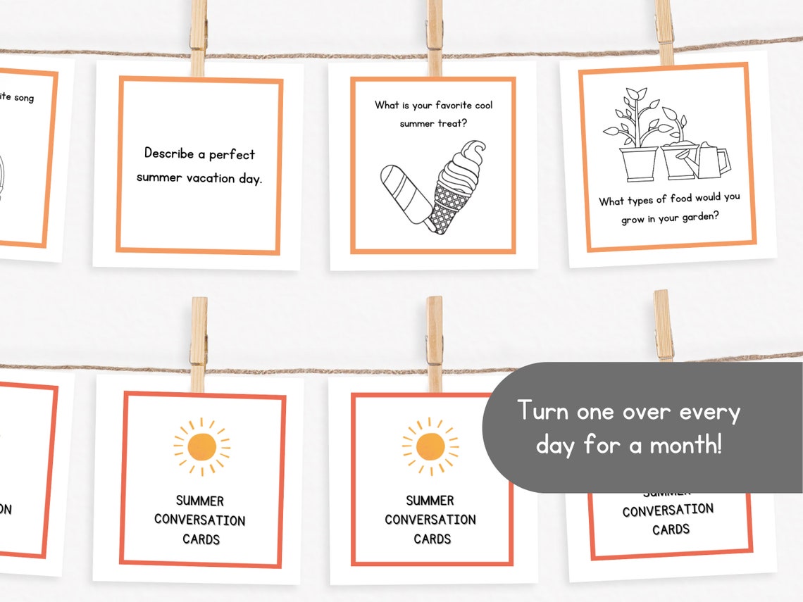 Conversation Card Family Set of 30 Summer Kid Printable Conversation ...