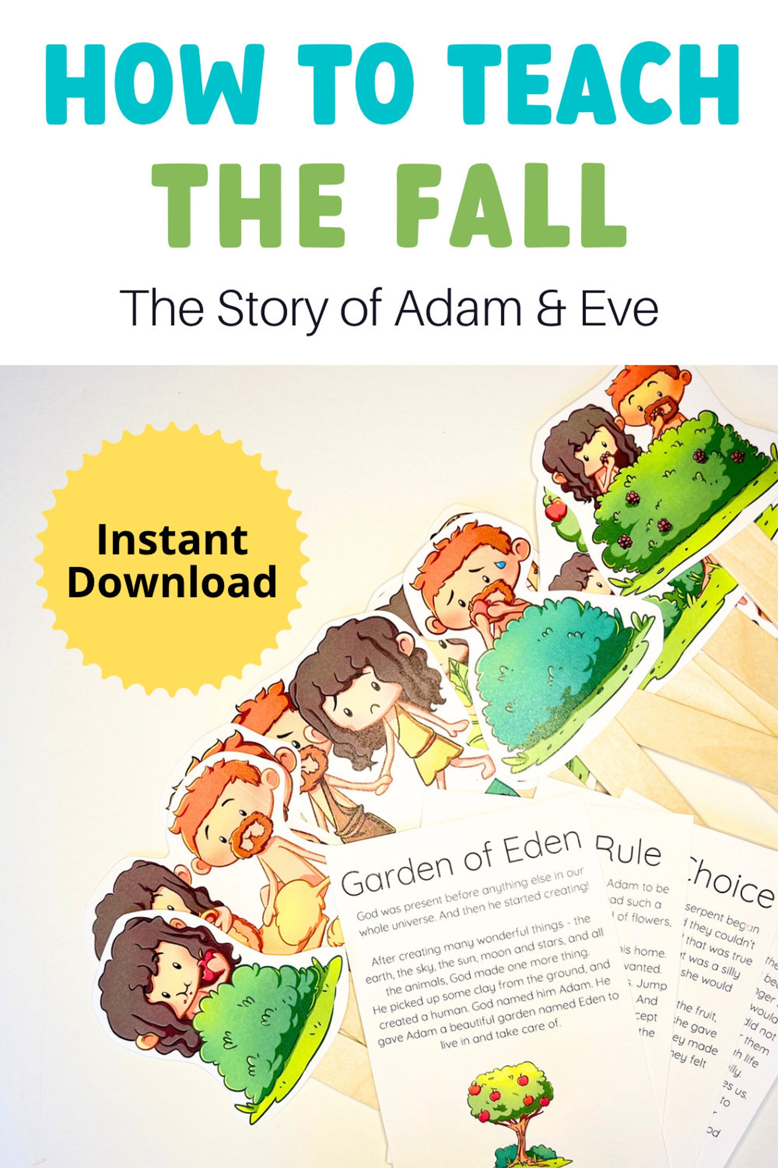 Adam and Eve Bible Story Card and Puppet Garden of Eden Kid Craft the ...