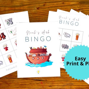 Bible Game for Kid Noahs Ark Bingo Printable Game for Bible Story Bingo ...