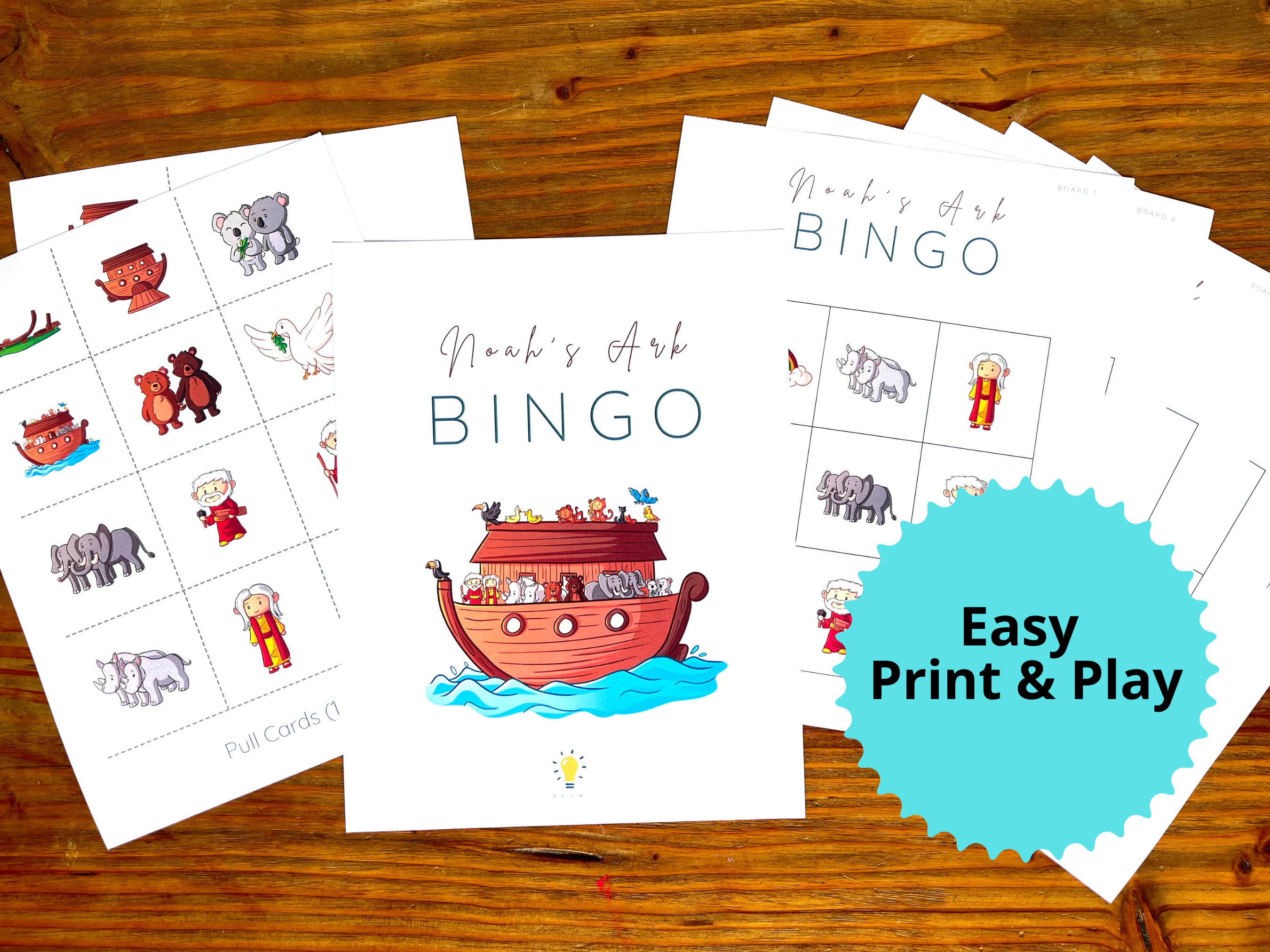 Bible Game for Kid Noahs Ark Bingo Printable Game for Bible Story Bingo ...