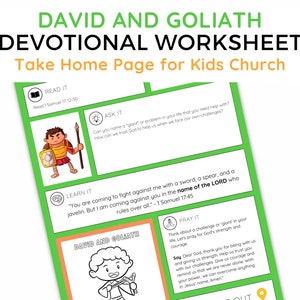 David and Goliath Devotional for Kid Sunday School Worksheet for ...
