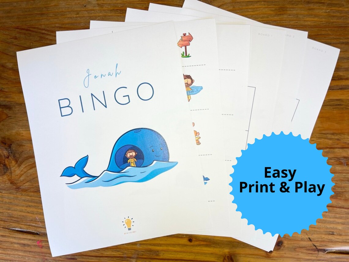 Jonah and the Whale Game Sunday School Bible Story Bingo Printable ...