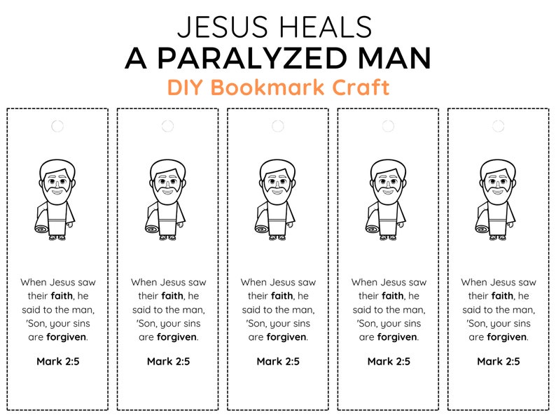 Jesus Heals a Paralyzed Man Bookmark Craft Printable DIY Bible Story ...