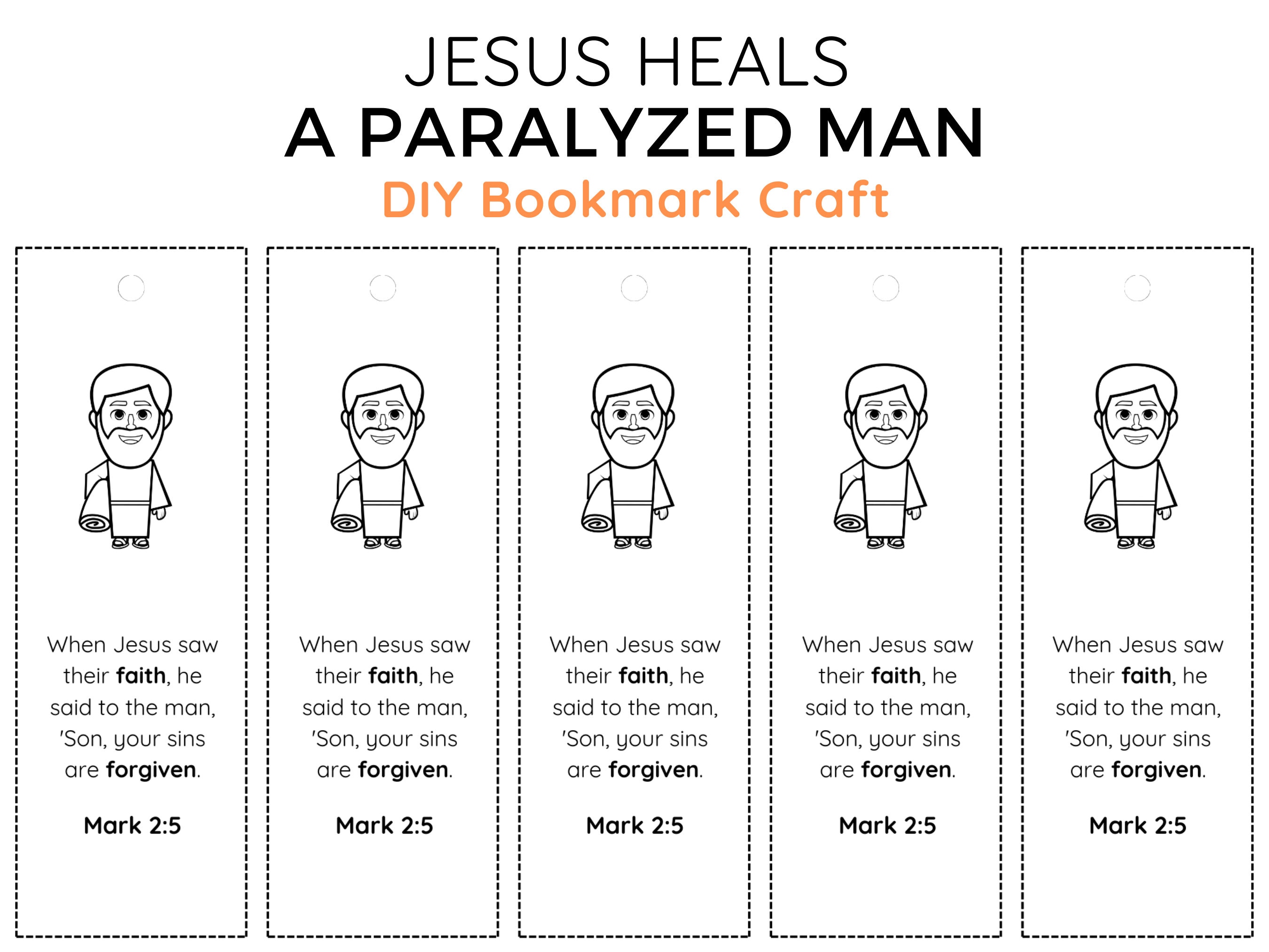 Jesus Heals a Paralyzed Man Bookmark Craft Printable DIY Bible Story ...