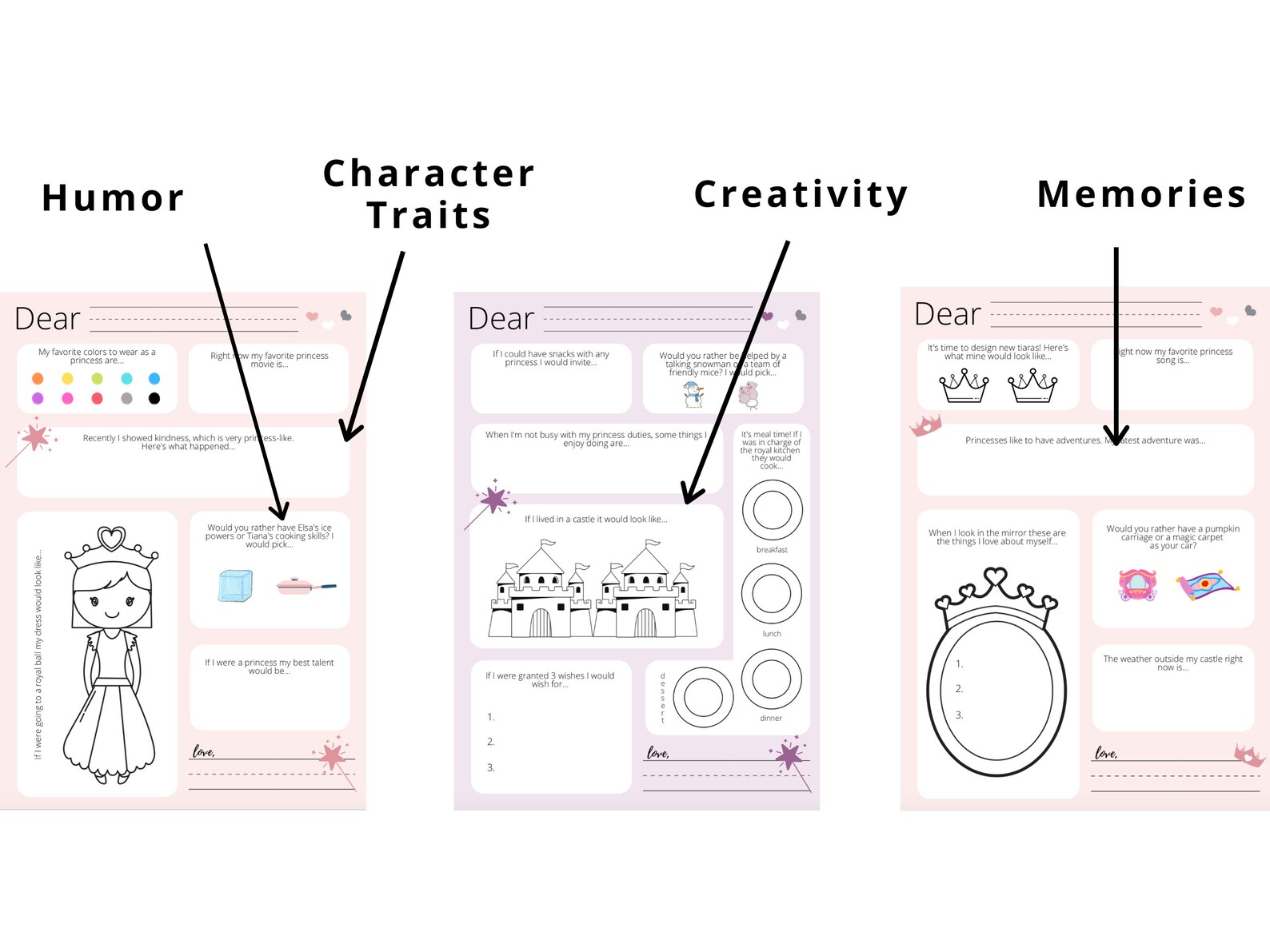 Pen Pal Kit Princess Activities Kids Letter Template Writing Prompts ...