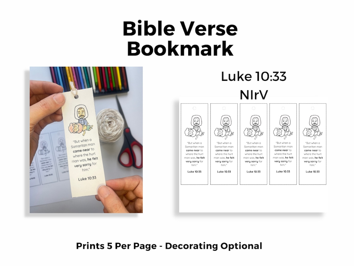 Good Samaritan Bookmark for Scripture Memory Kids Bible Verse ...