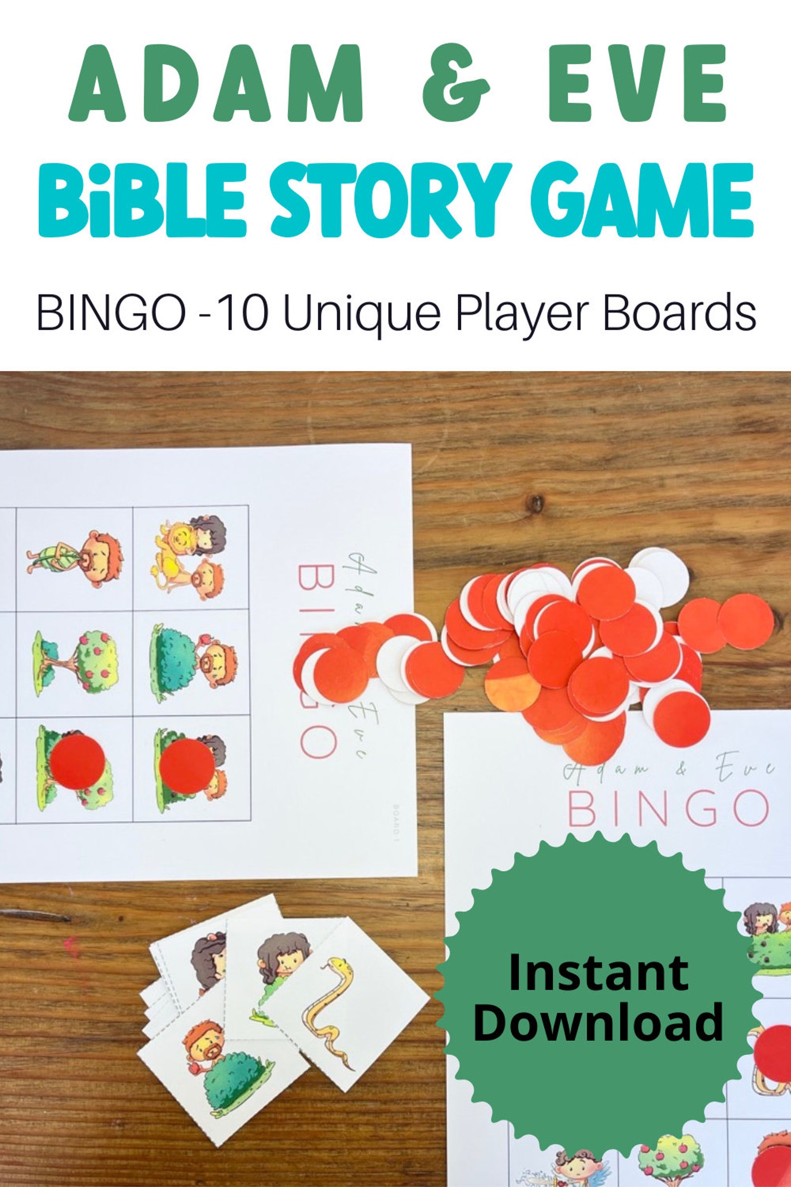 Bingo Game Printable Adam and Eve Bible Story Bingo Adam and Eve Garden ...
